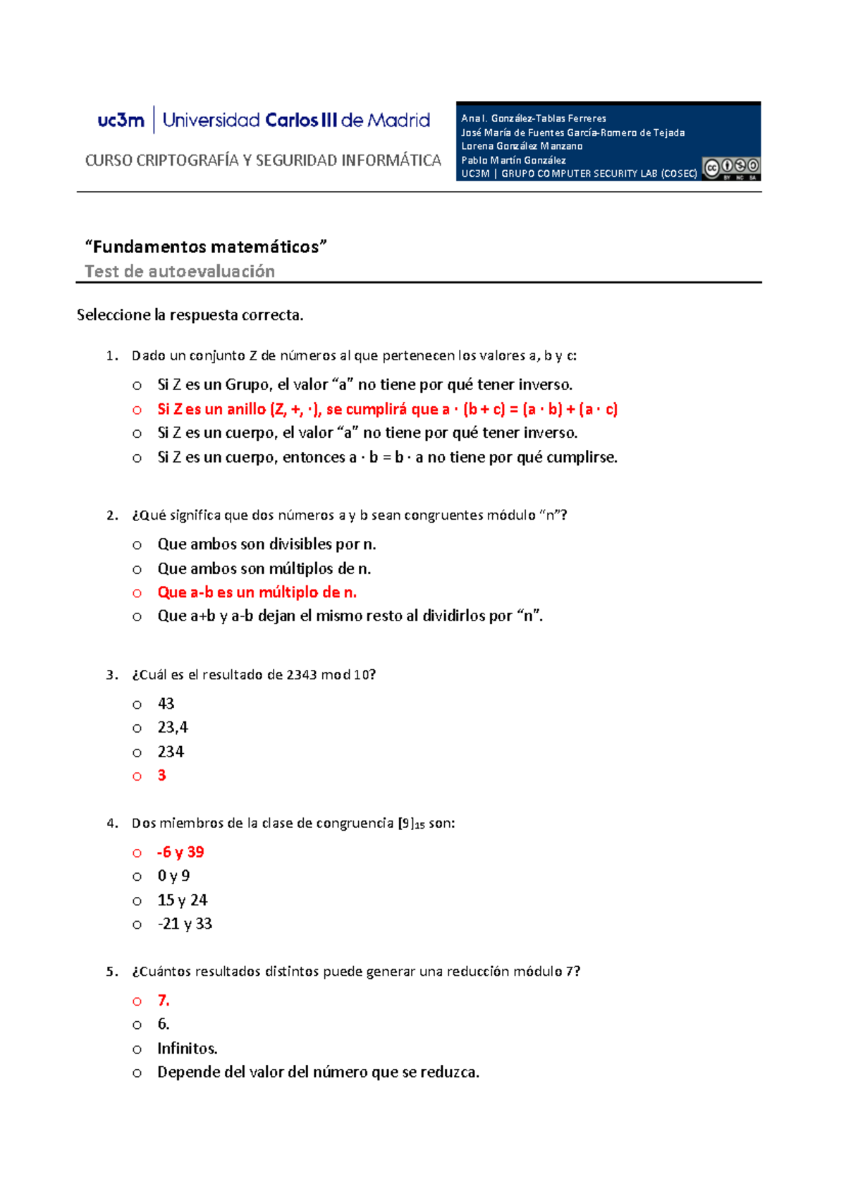 Matematica Modular - CURSO CRIPTOGRAFÍA Y SEGURIDAD INFORMÁTICA ...