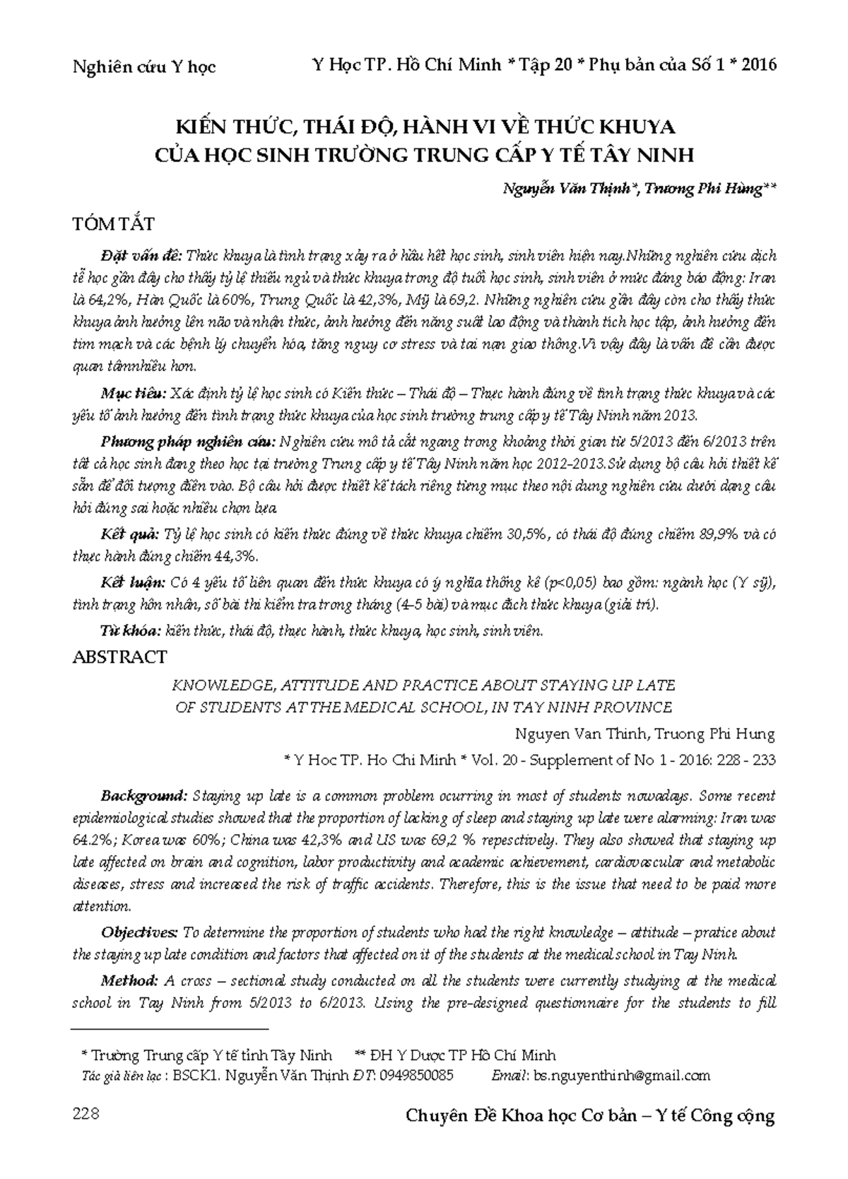 228 - hhkhkh - Nghiên cứu Y học Y Học TP. Hồ Chí Minh * Tập 20 * Phụ ...