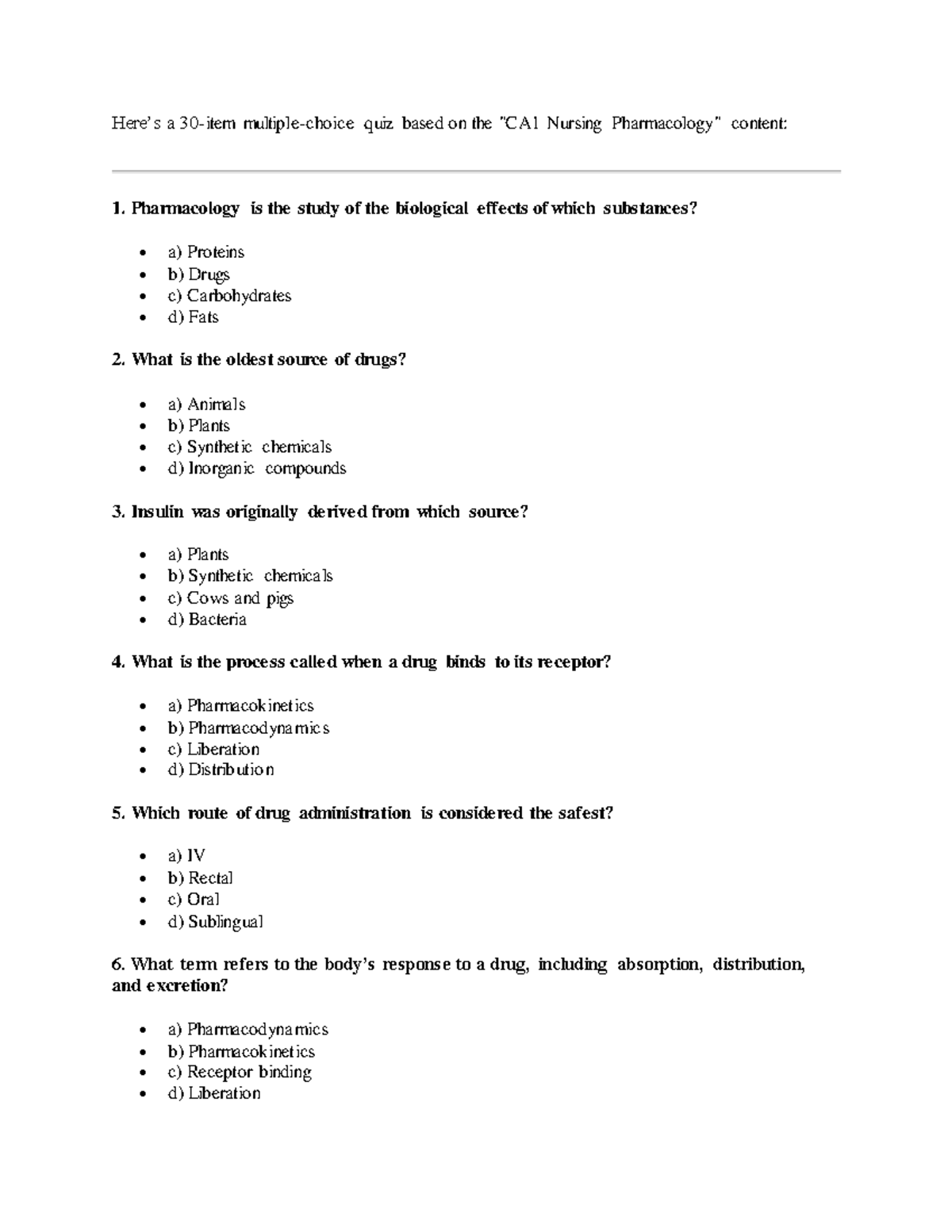 Pharma - Practice Questions - Here’s a 30-item multiple-choice quiz ...