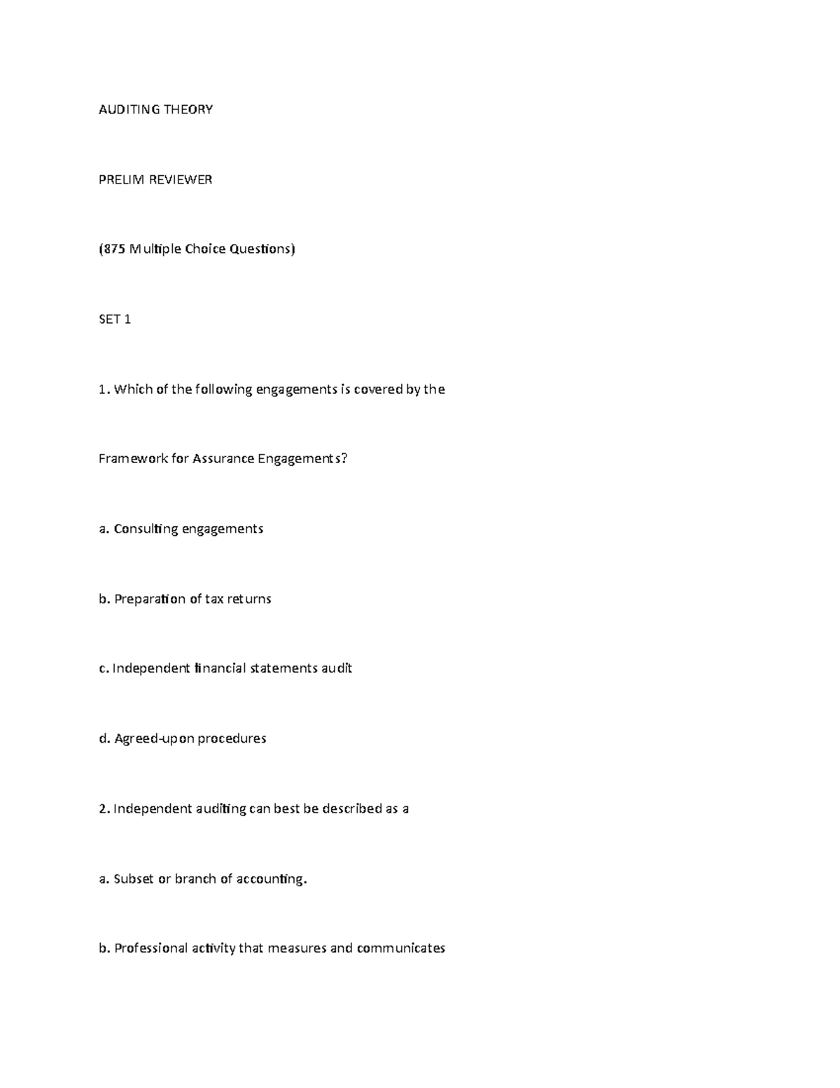 Auditing sample question aiiau tayyauaia - Business Administration ...