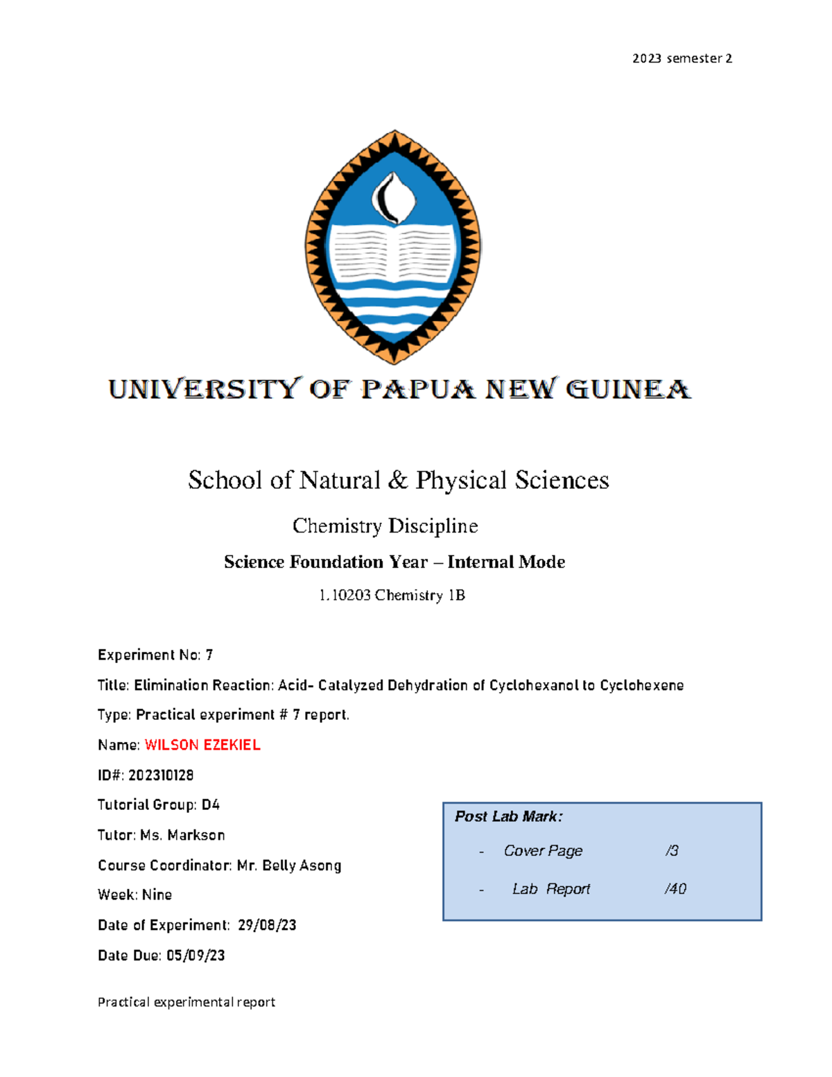 Elimination Reaction: Acid- Catalyzed Dehydration of Cyclohexanol to ...