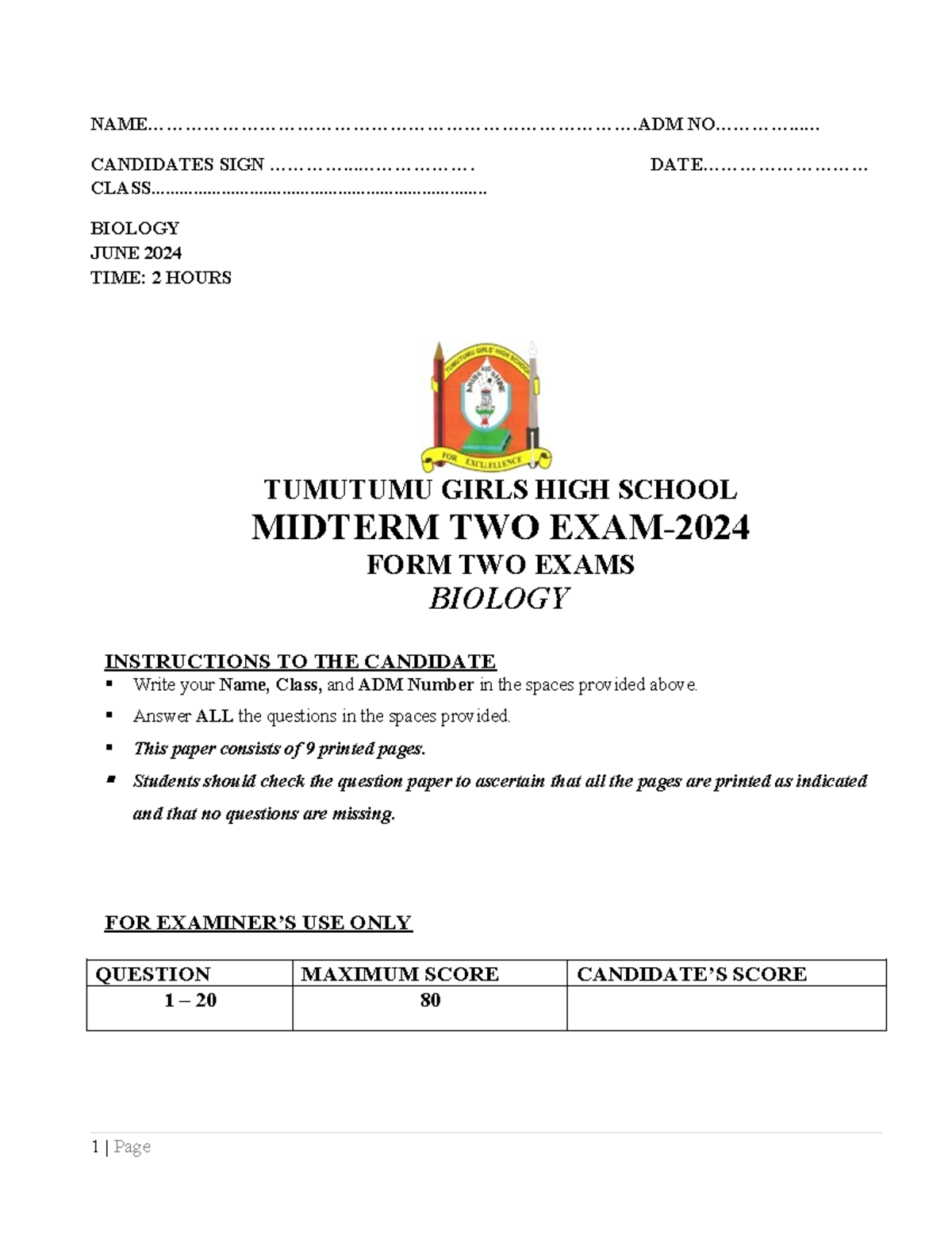 Biology-FORM-2 - Biology - - Studocu