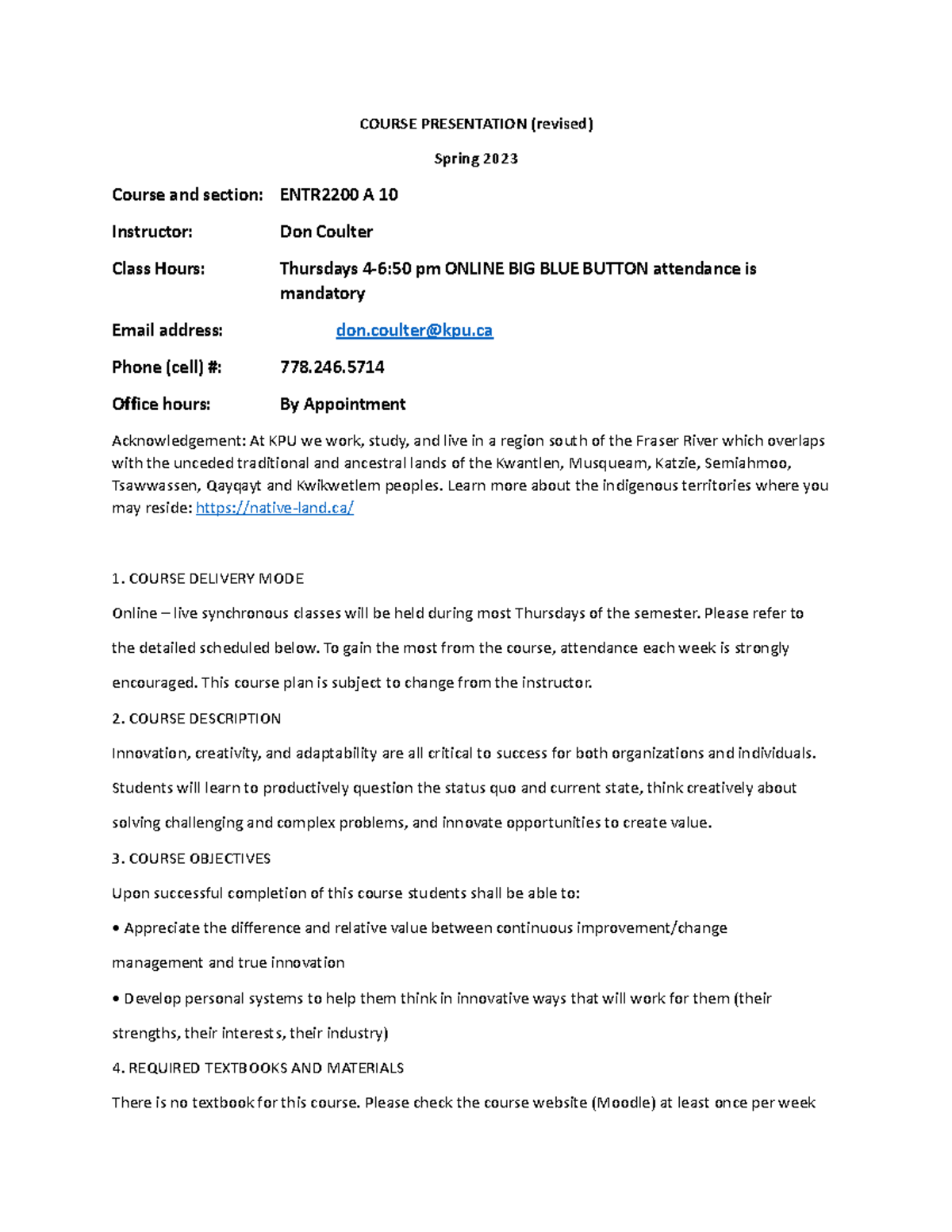 Course Presentation ENTR 2200 A10 - Spring 2023 (revised) (12) - COURSE ...