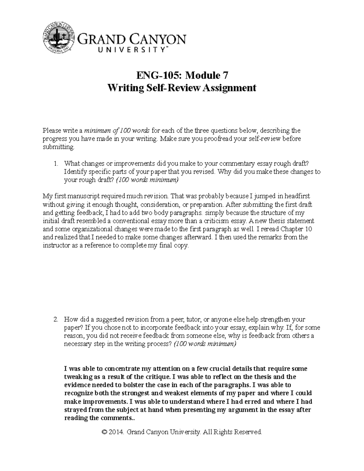 ENG105 Self Review Assignment - ENG-105: Module 7 Writing Self-Review ...