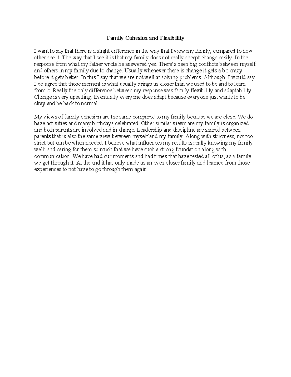 Family Cohesion and Flexibility - The way that I see it is that my ...