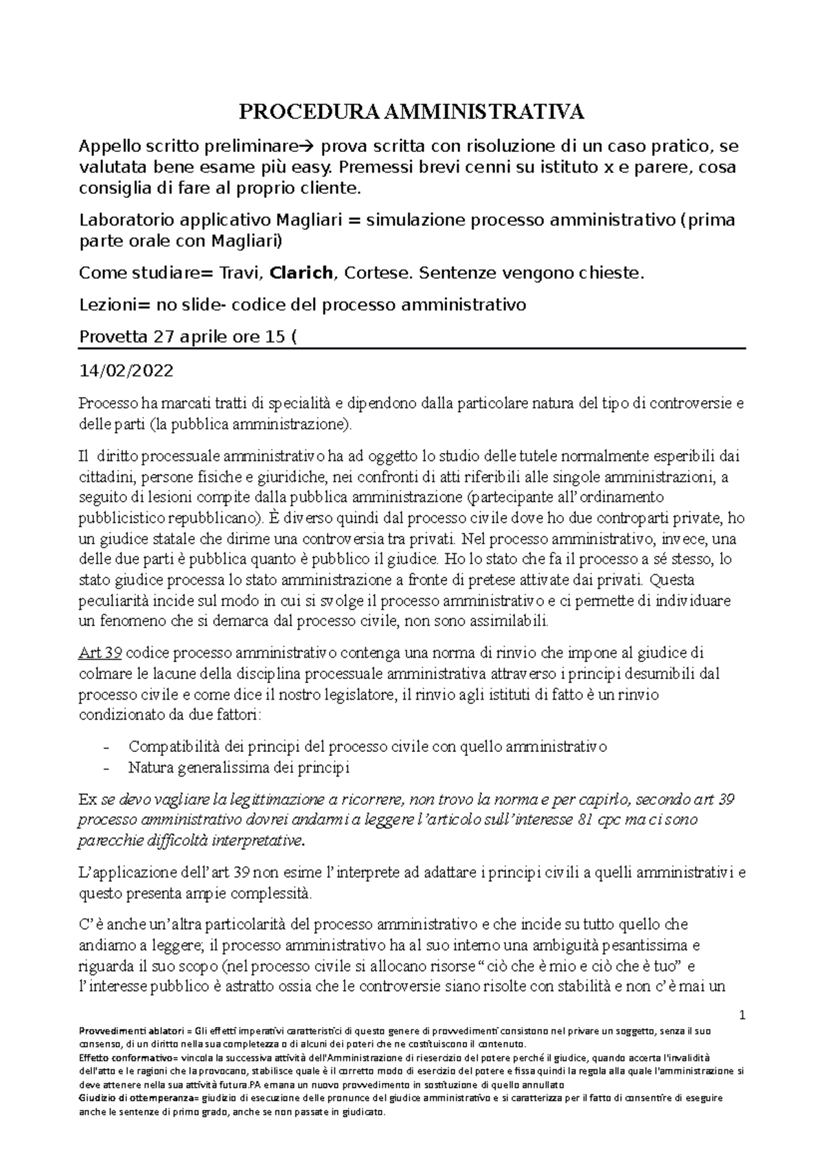 Procedura Amministrativa - PROCEDURA AMMINISTRATIVA Appello scritto ...