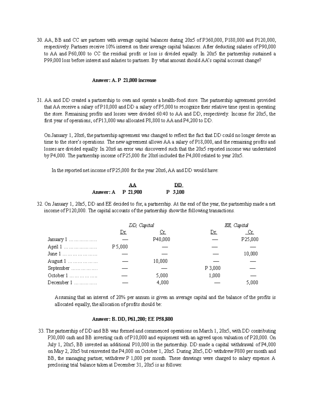 BCACCTG PARTNERSHIP ANSWERS - AA, BB and CC are partners with average ...
