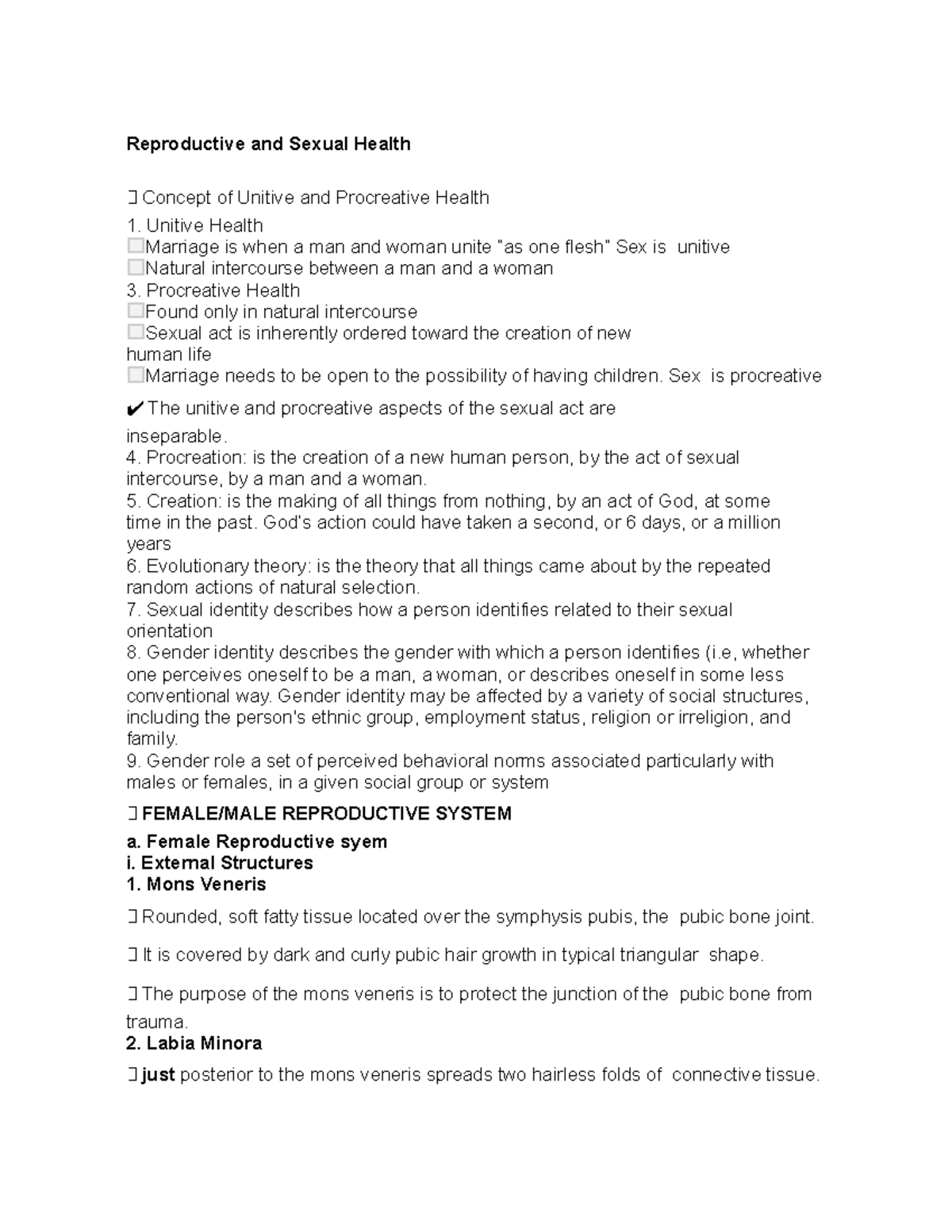 Reproductive and Sexual Health - Sex is procreative The unitive and ...