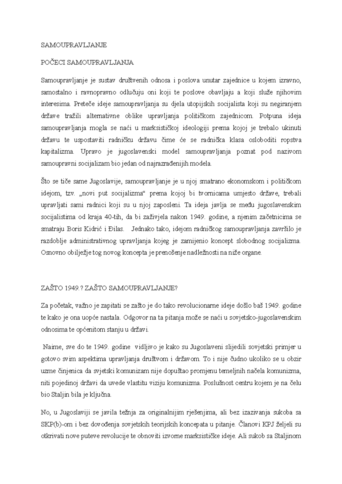 samoupravljanje.docx - SAMOUPRAVLJANJE POČECI SAMOUPRAVLJANJA ...