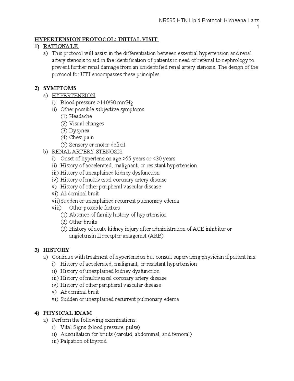 565 HTN Lipid Protocol K. Larts - 1 HYPERTENSION PROTOCOL: INITIAL ...