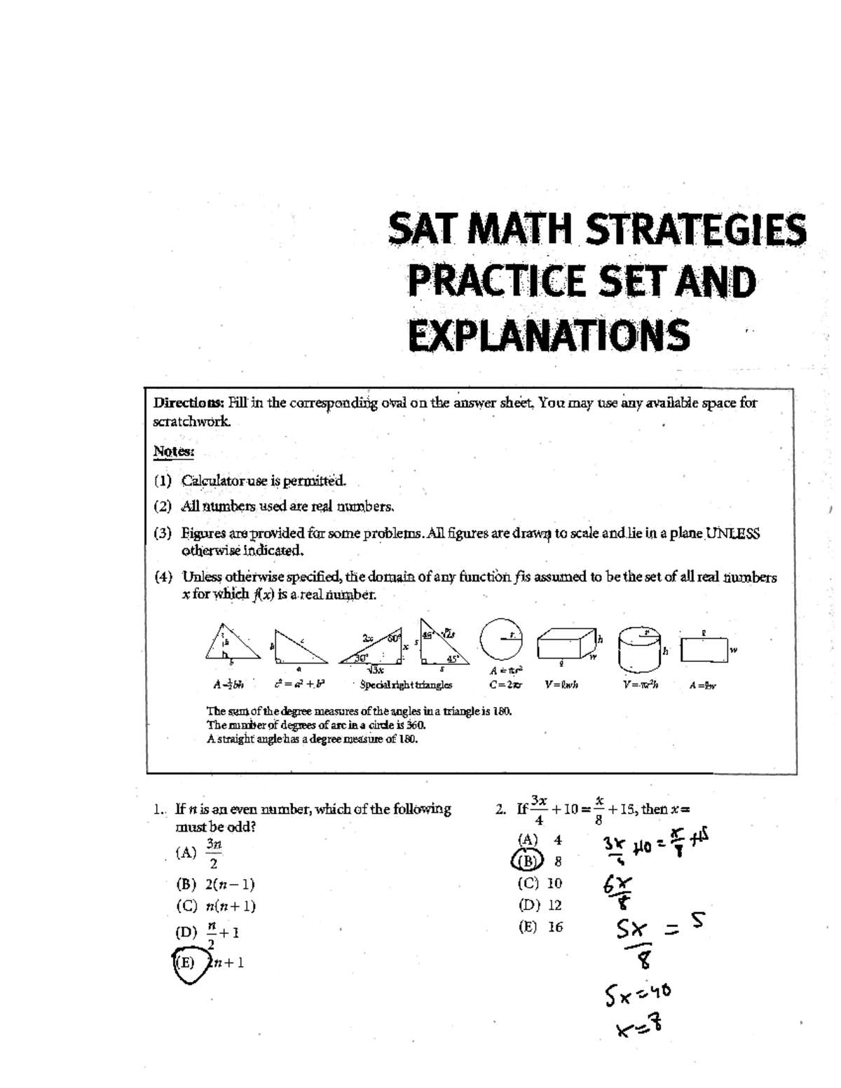 Math Lesson 1 (Strategies) SAT - . SAT ··:··. :··. .. · - MATH ...