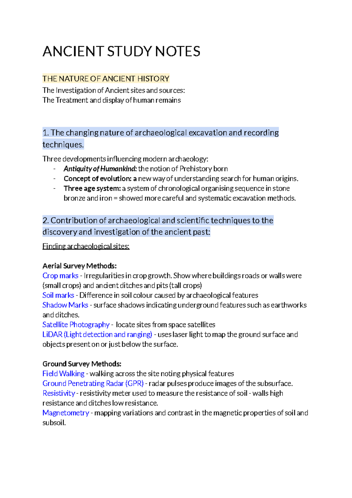 Ancient Study Notes - ANCIENT STUDY NOTES THE NATURE OF ANCIENT HISTORY ...