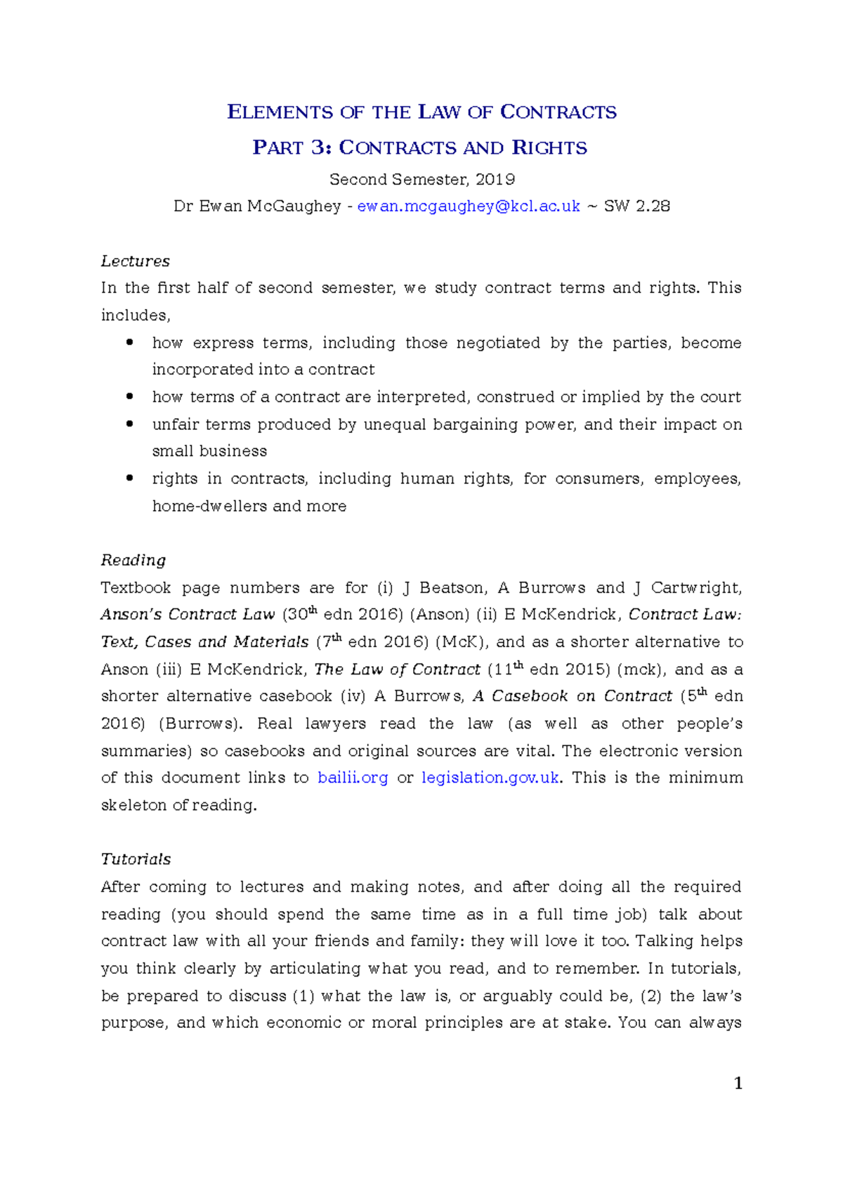3. Contract terms lectures and tutorials 2019 - ELEMENTS OF THE LAW OF CONTRACTS PART 3 ...