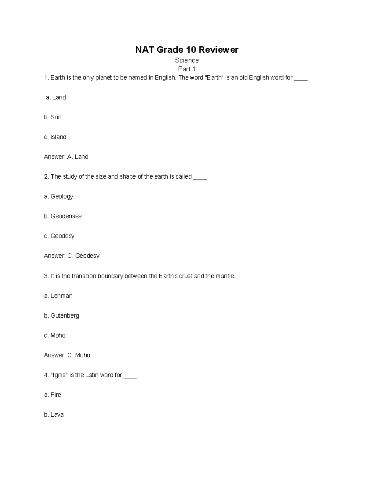 NAT Grade 10 Reviewer (Science) Part 1 - NAT Grade 10 Reviewer Science ...