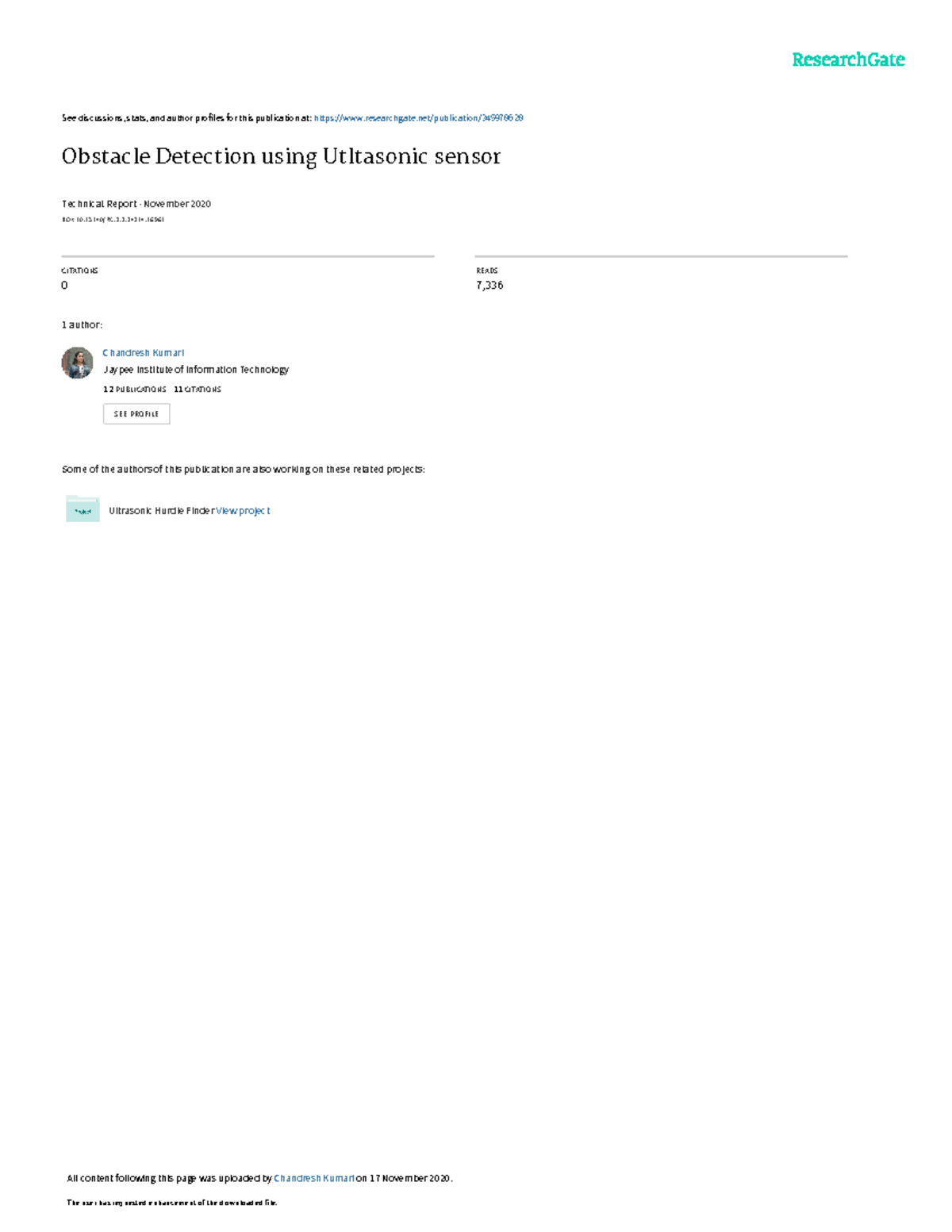 Obstacle Detectionusing Utltasonicsensor - See discussions, stats, and ...
