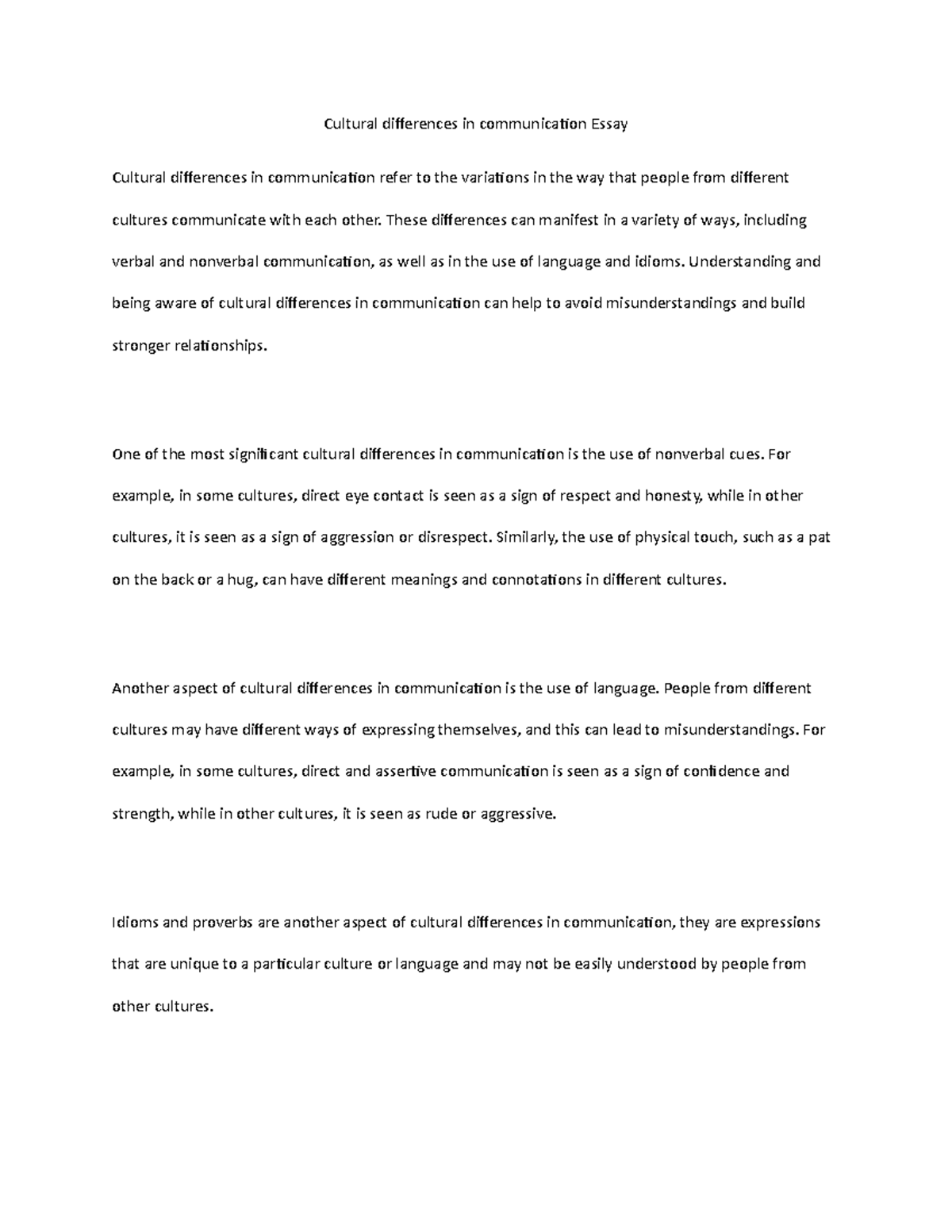 Cultural differences in communication Essay - These differences can ...