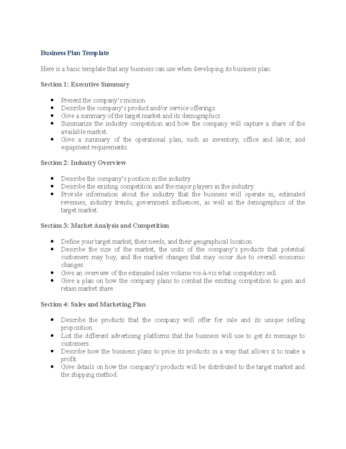 Business Plan Template - Business Plan Template Here is a basic ...