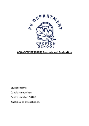 Coursework template - qwdw - AQA GCSE PE (8582) Analysis and Evaluation ...