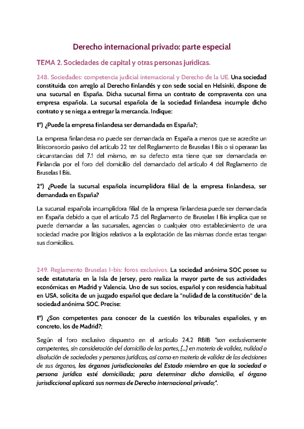 Casos práctcos tema 2 DIPr. (PE) - Derecho internacional privado: parte especial TEMA 2 ...