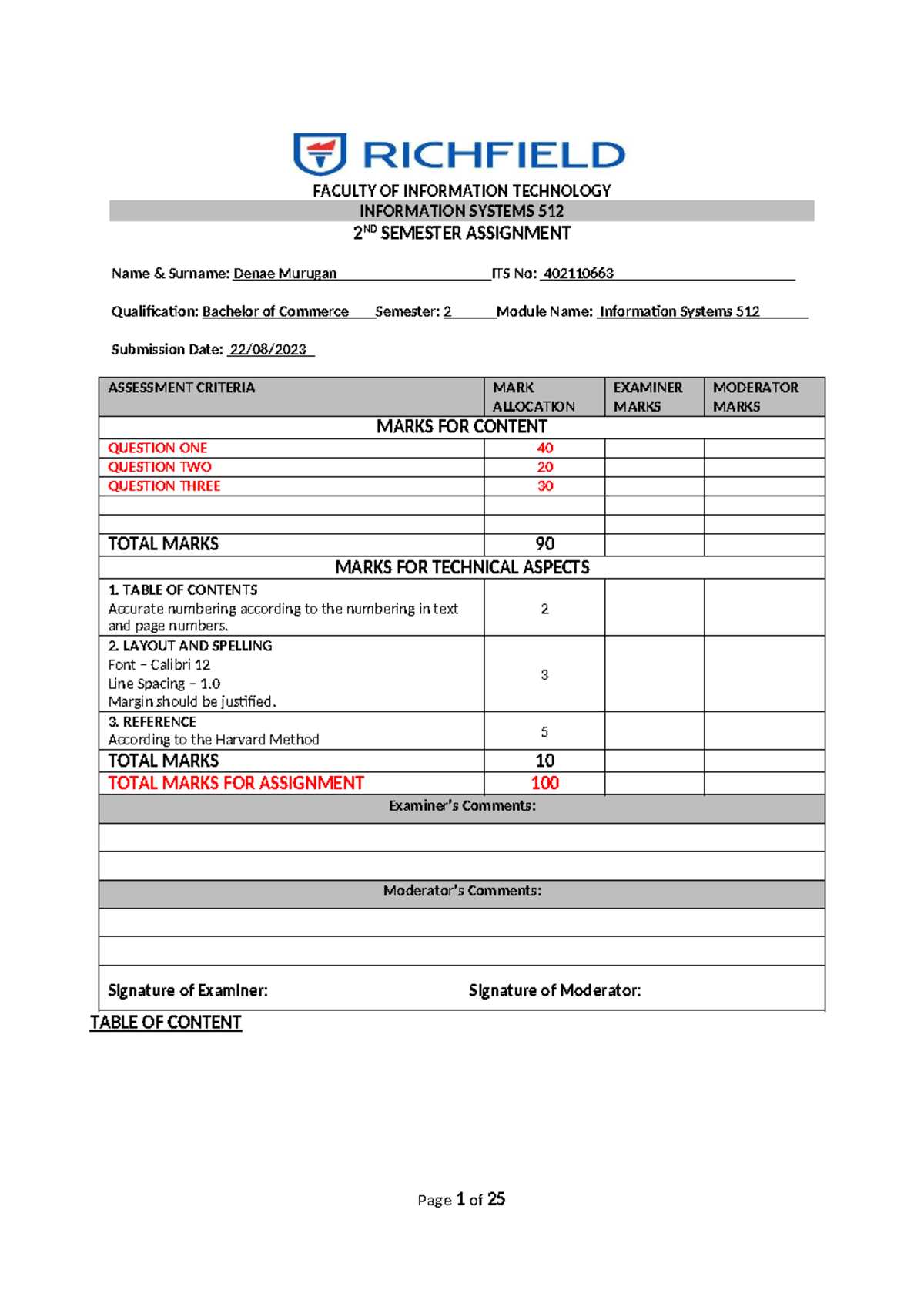 Information Systems 622 Assignment - FACULTY OF INFORMATION TECHNOLOGY INFORMATION SYSTEMS 512 2 ...