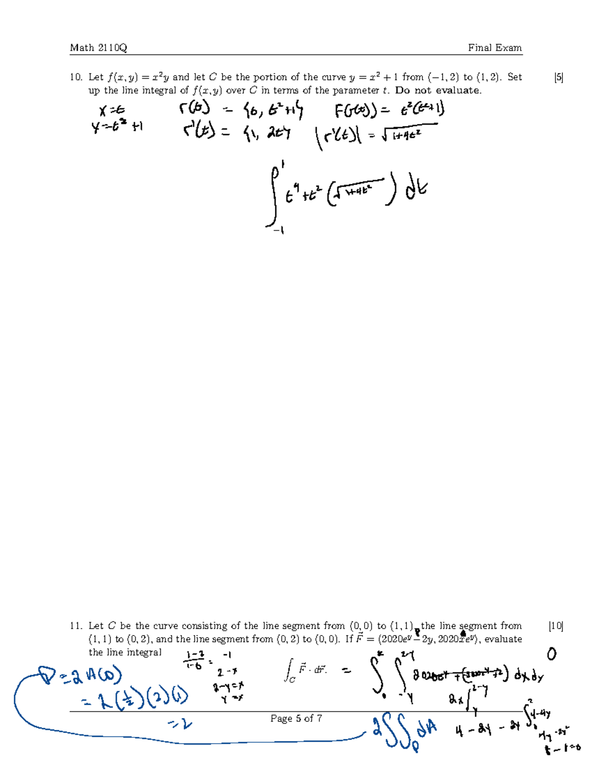 Calc 3 Exam 19 - Calc 3 Exam 19 - Math 2110Q Final Exam 10. Let f (x, y ...