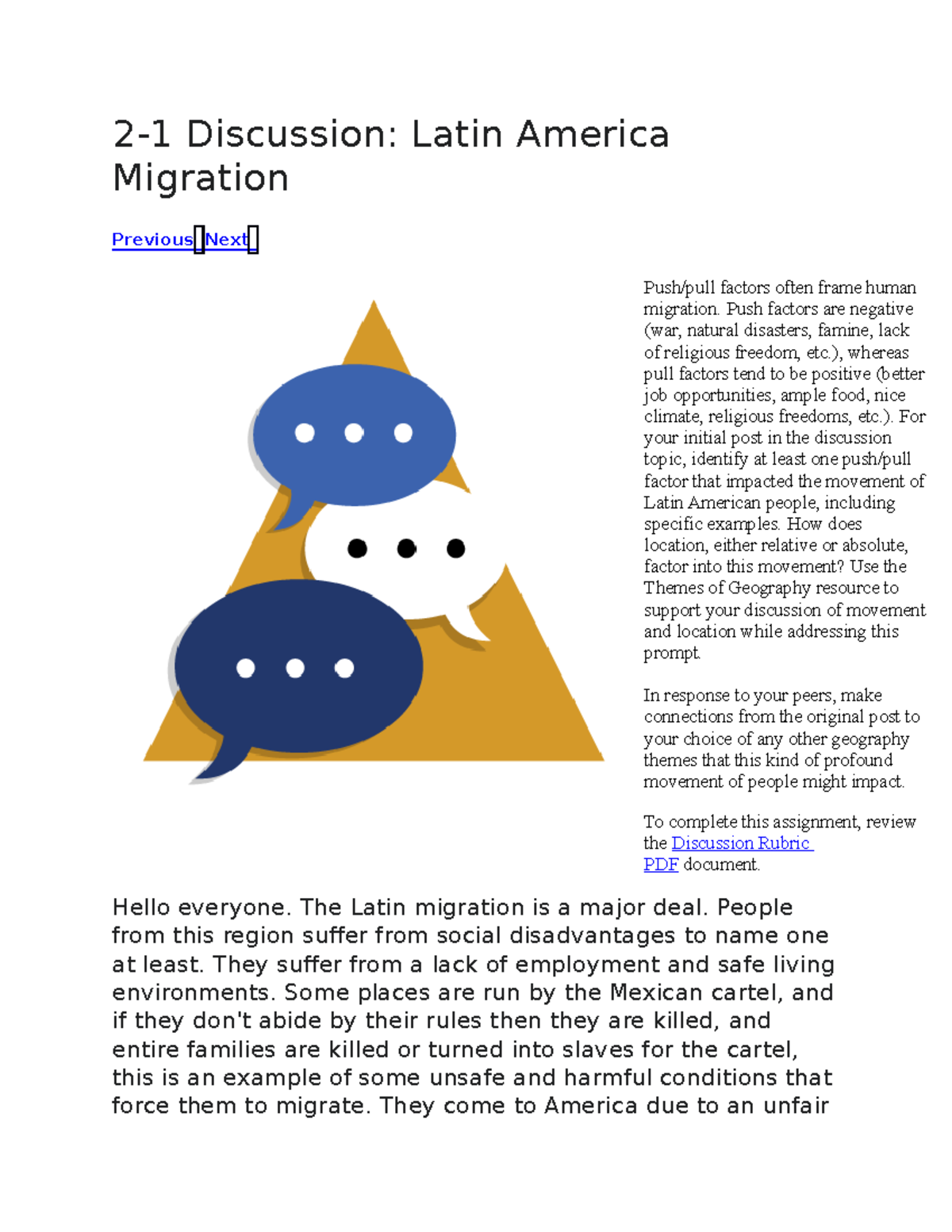 2-1 world geo discussion - 2-1 Discussion: Latin America Migration ...