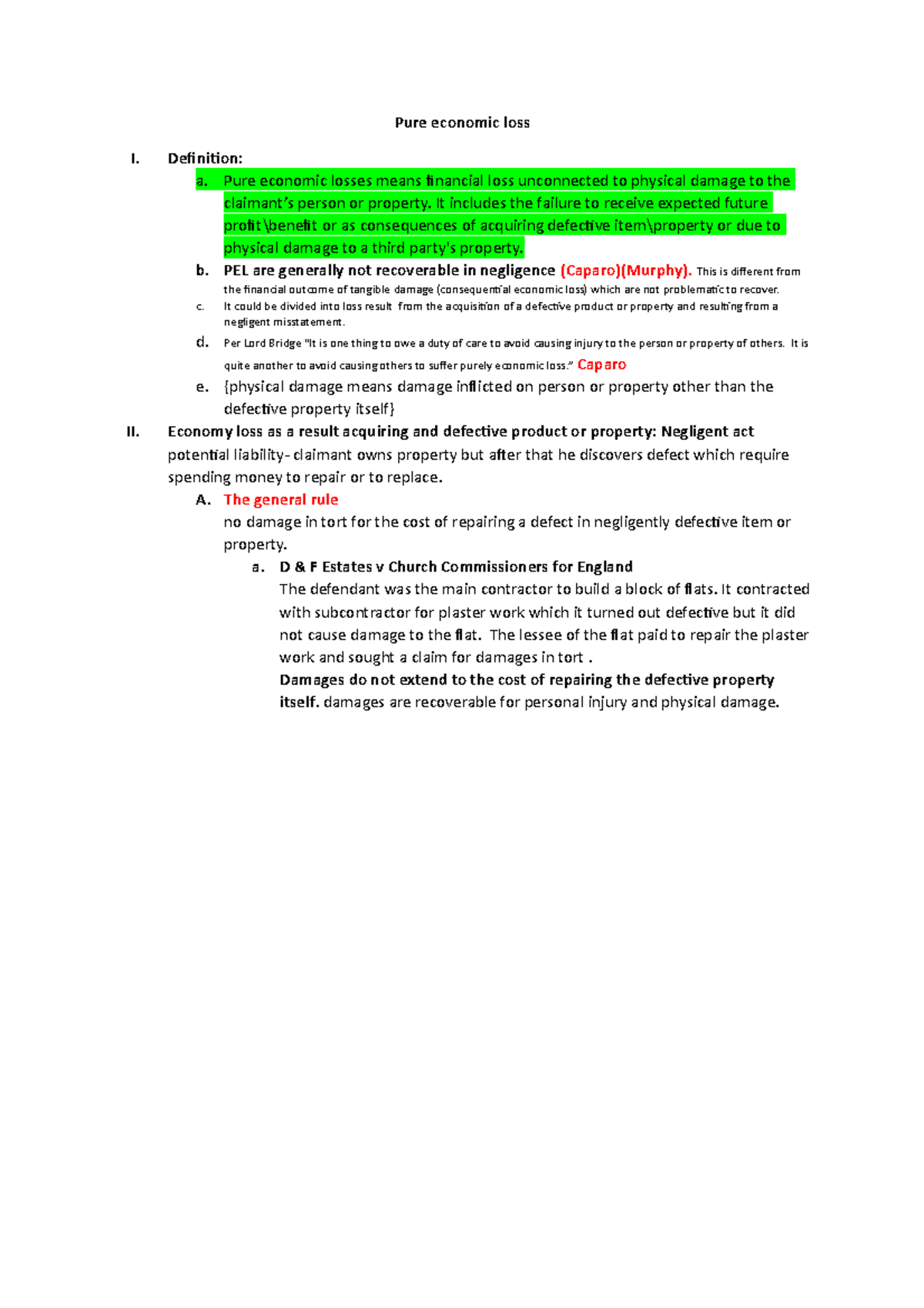 Pure economic loss Structure - Pure economic loss I. Definition: a ...