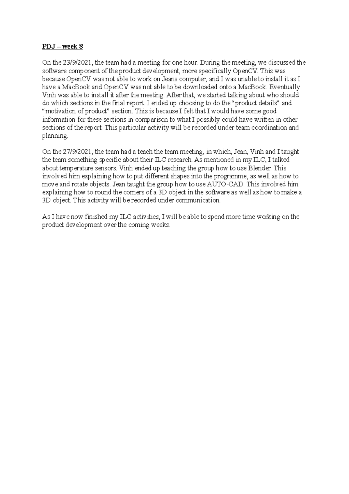 14267367 - week 8 pdj - Week 8 pdj for this subject - PDJ – week 8 On ...