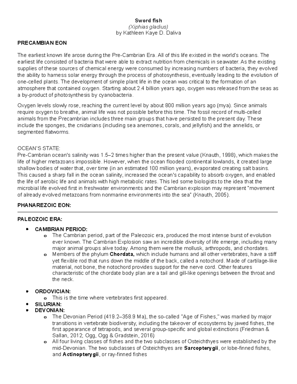 Swordfish evolution Notes for Systematics 1201L - Sword fish (Xiphias ...