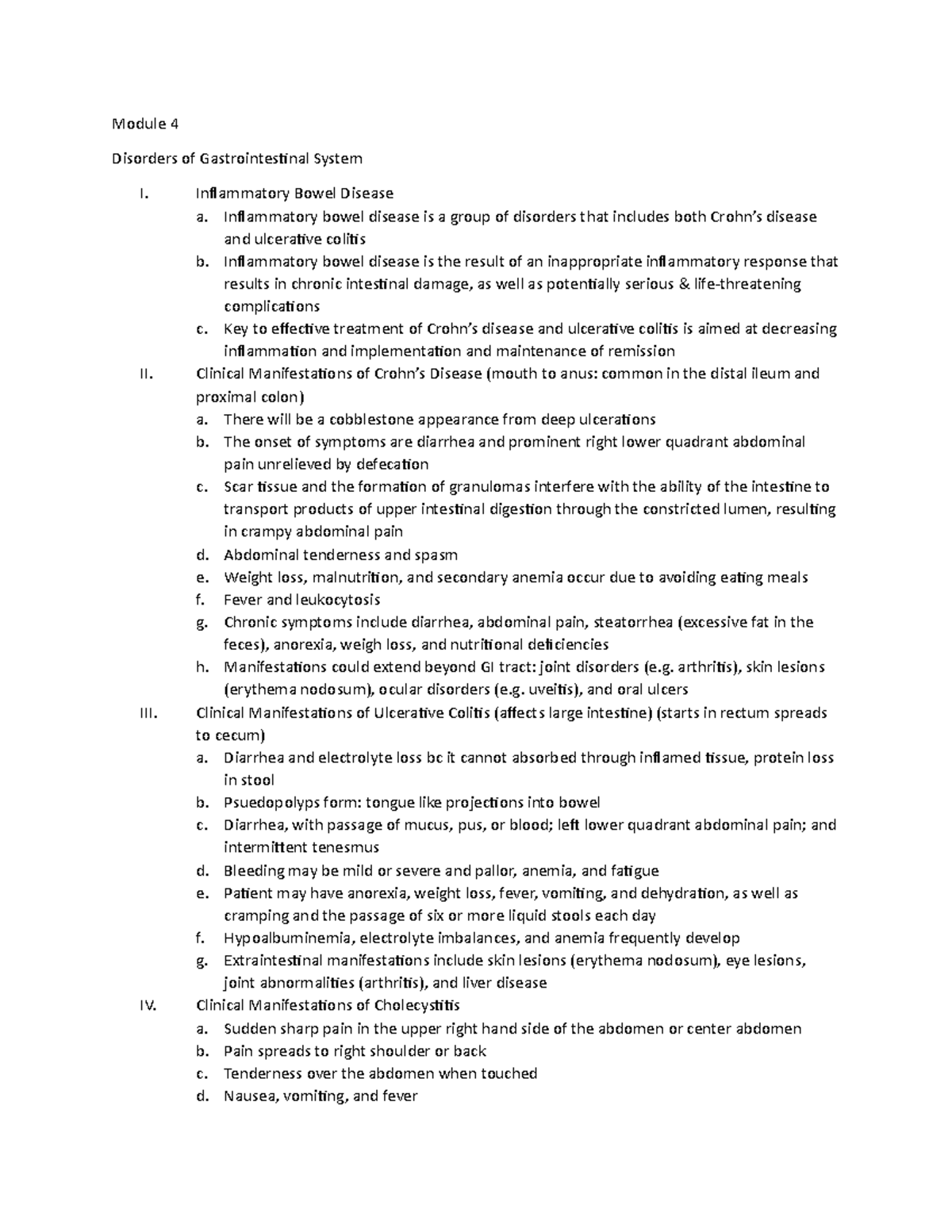 Med Surg Exam 2 Study Guide - Module 4 Disorders of Gastrointestinal ...