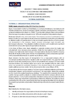 Tutorial 0 - UKAM4023 INTEGRATED CASE STUDY UNIVERSITI TUNKU ABDUL ...