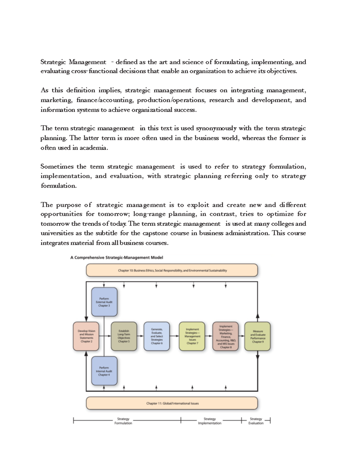 Strama - Notes. - Strategic Management defined as the art and science ...