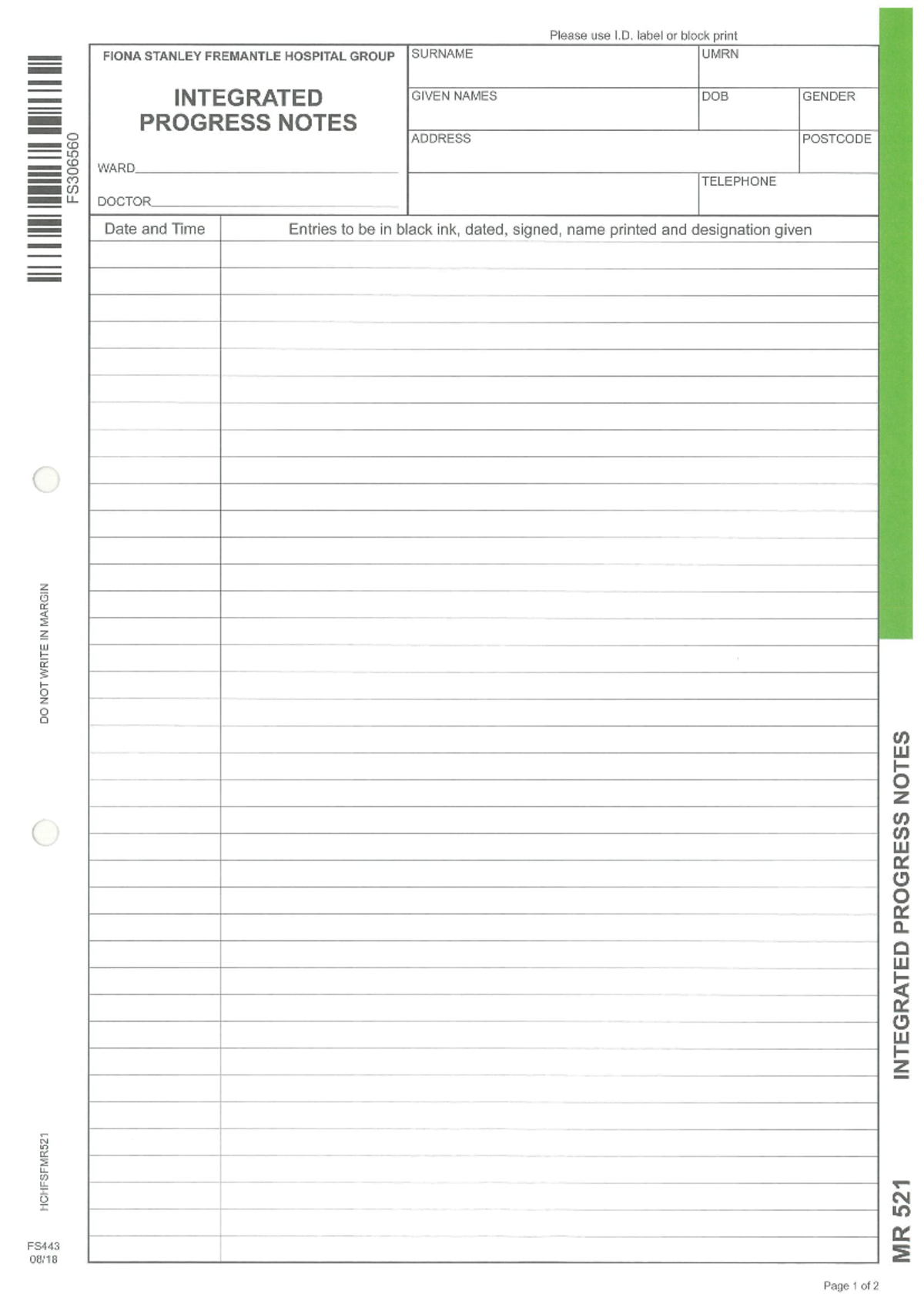 Integrated progress notes - NPU2404 - Please use I. label or block ...