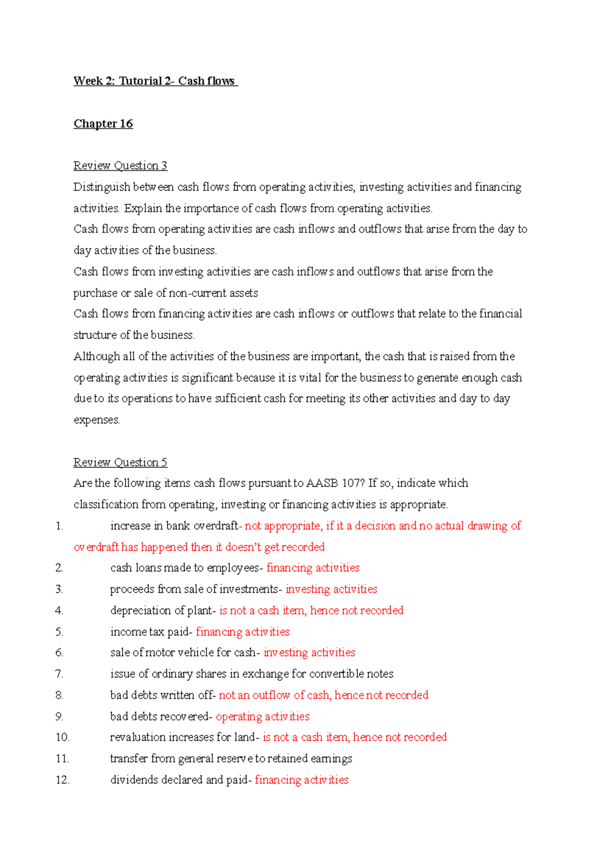 Week 2- tutorial - Week 2: Tutorial 2- Cash flows Chapter 16 Review ...