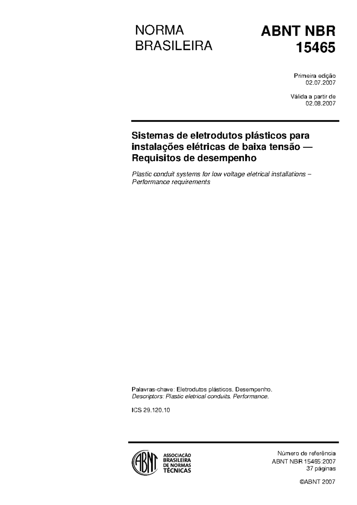 Abnt nbr 15465 2007 sistemas de eletrodutos plaacutesticos para ...
