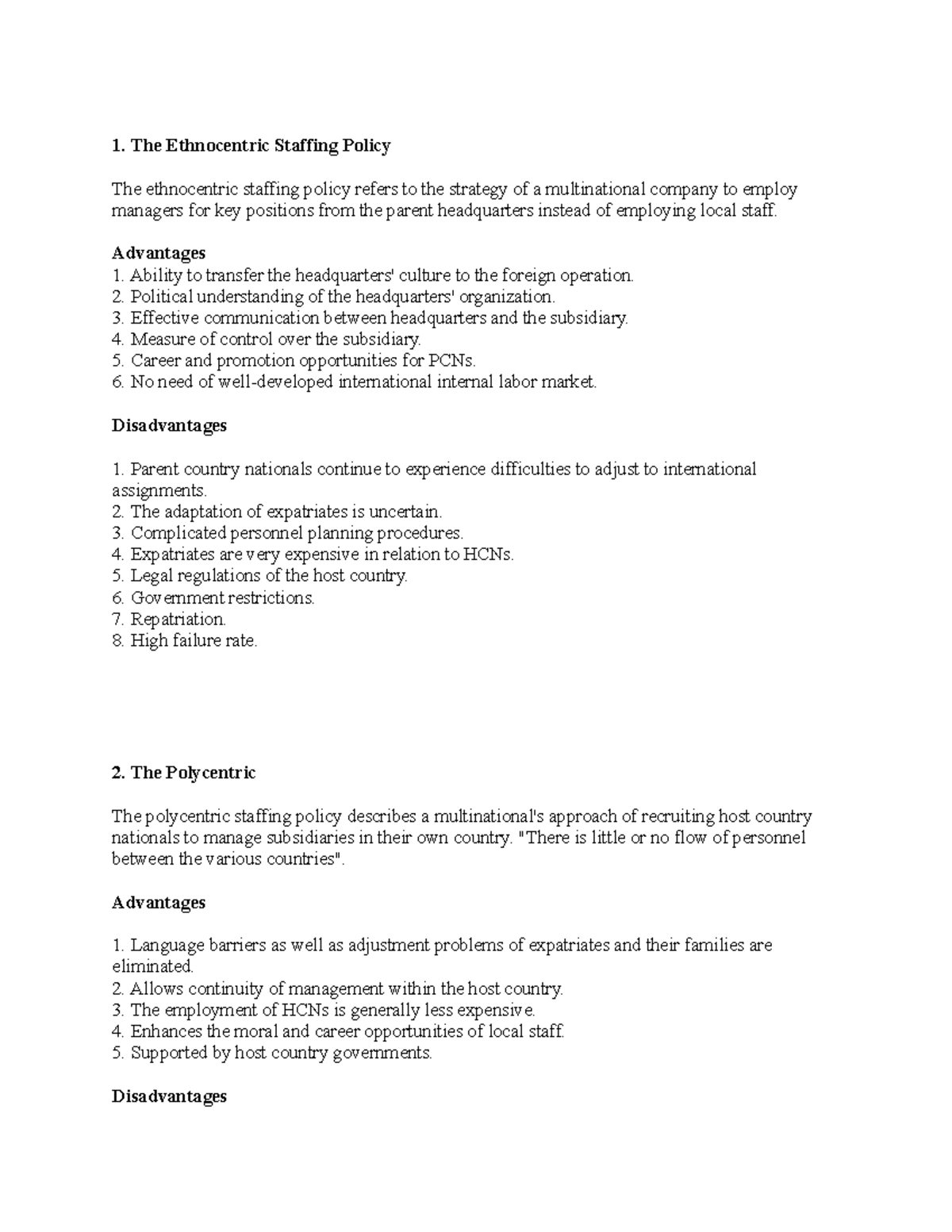 Global staffing assignment submission - Business Managment - UoN - Studocu