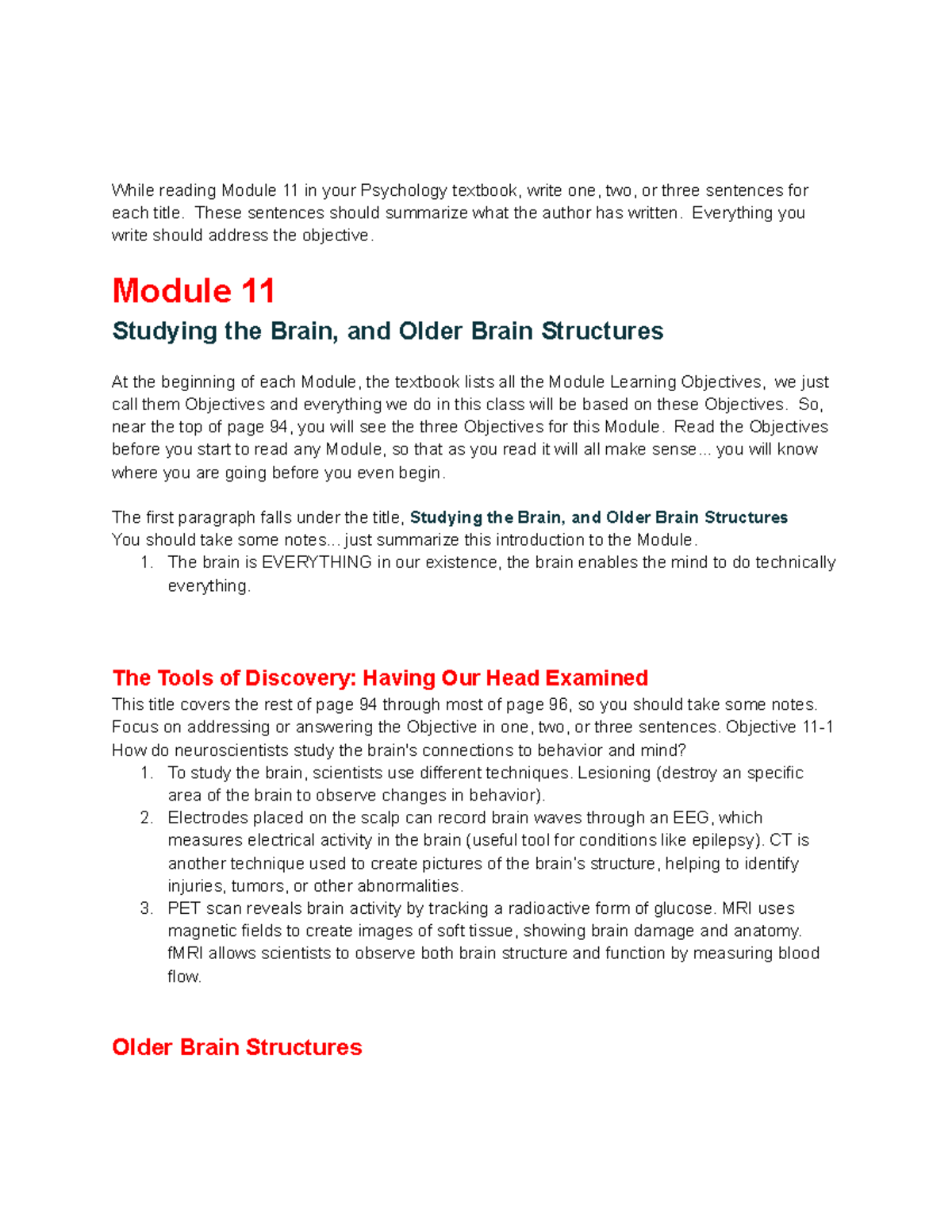 Module 11 Notes - While reading Module 11 in your Psychology textbook ...