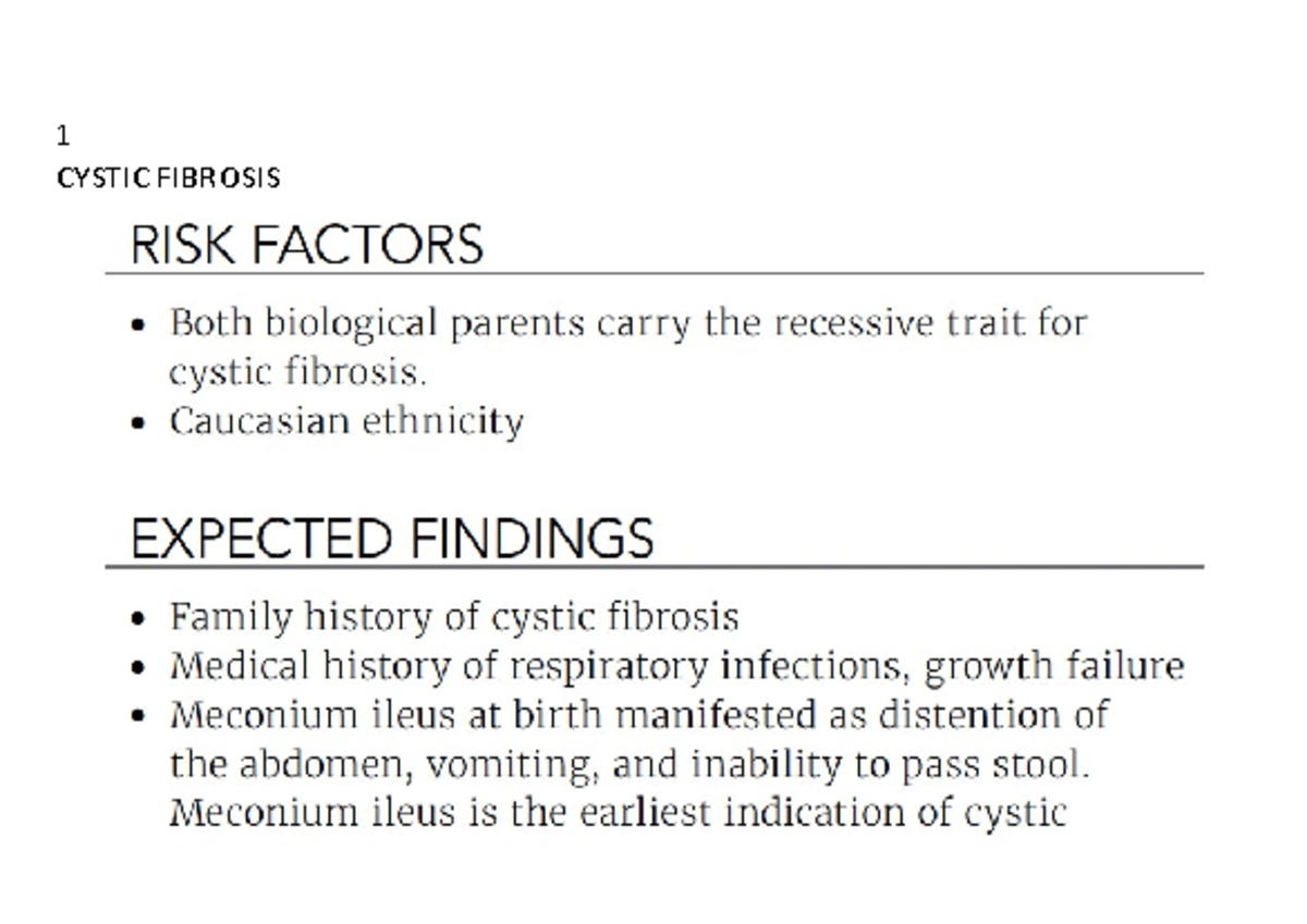 H371 EXAM 1 PART 2 Flashcards - 1 CYSTIC FIBROSIS RISK FACTORS Both ...