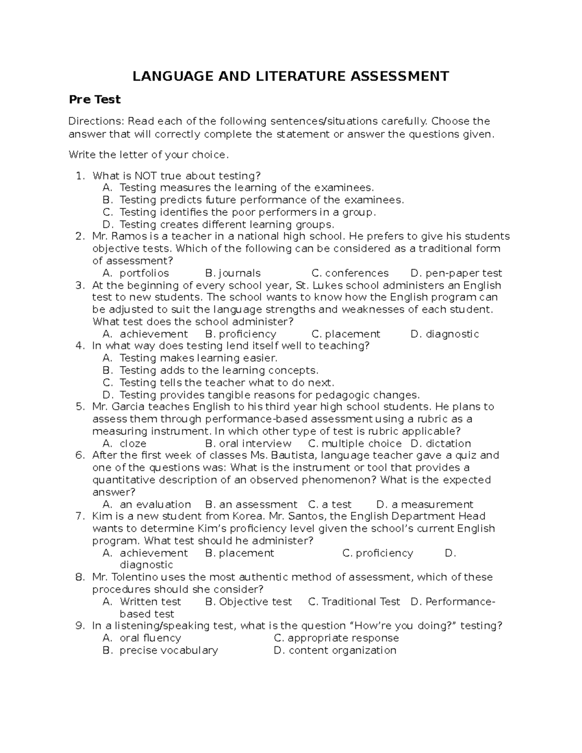 Language and Literature Assessment - LANGUAGE AND LITERATURE ASSESSMENT ...