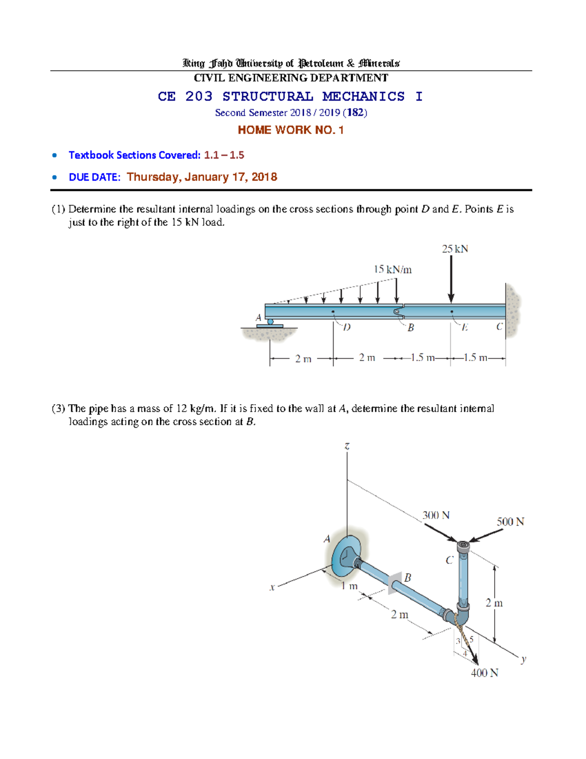 CE 203 182 HW1 Problems - Home Work - Warning: TT: undefined function: 32 King Fahd University ...