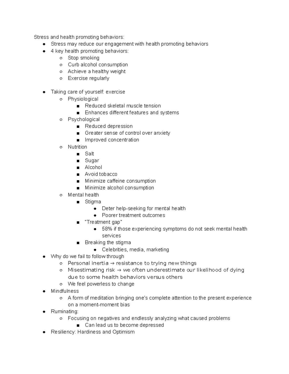 Stress and behavior - class notes - Stress and health promoting ...