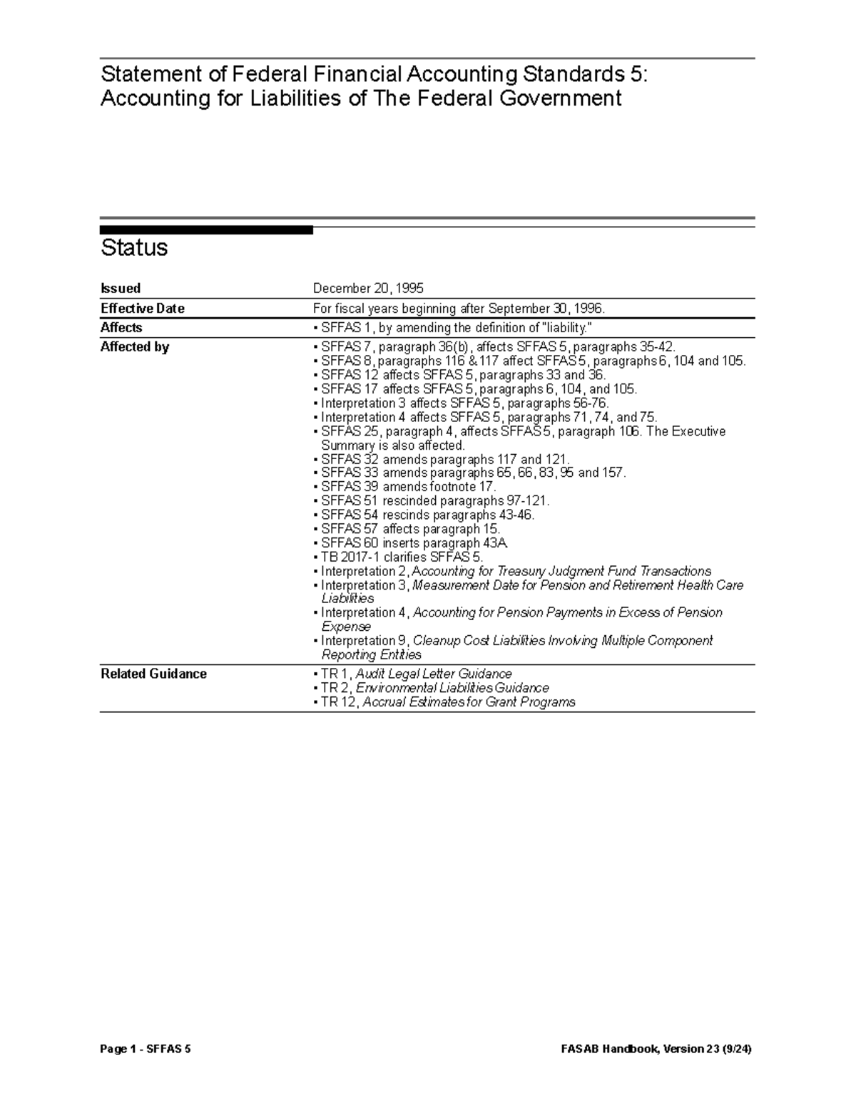 Handbook sffas 5 - Financial support - Statement of Federal Financial ...