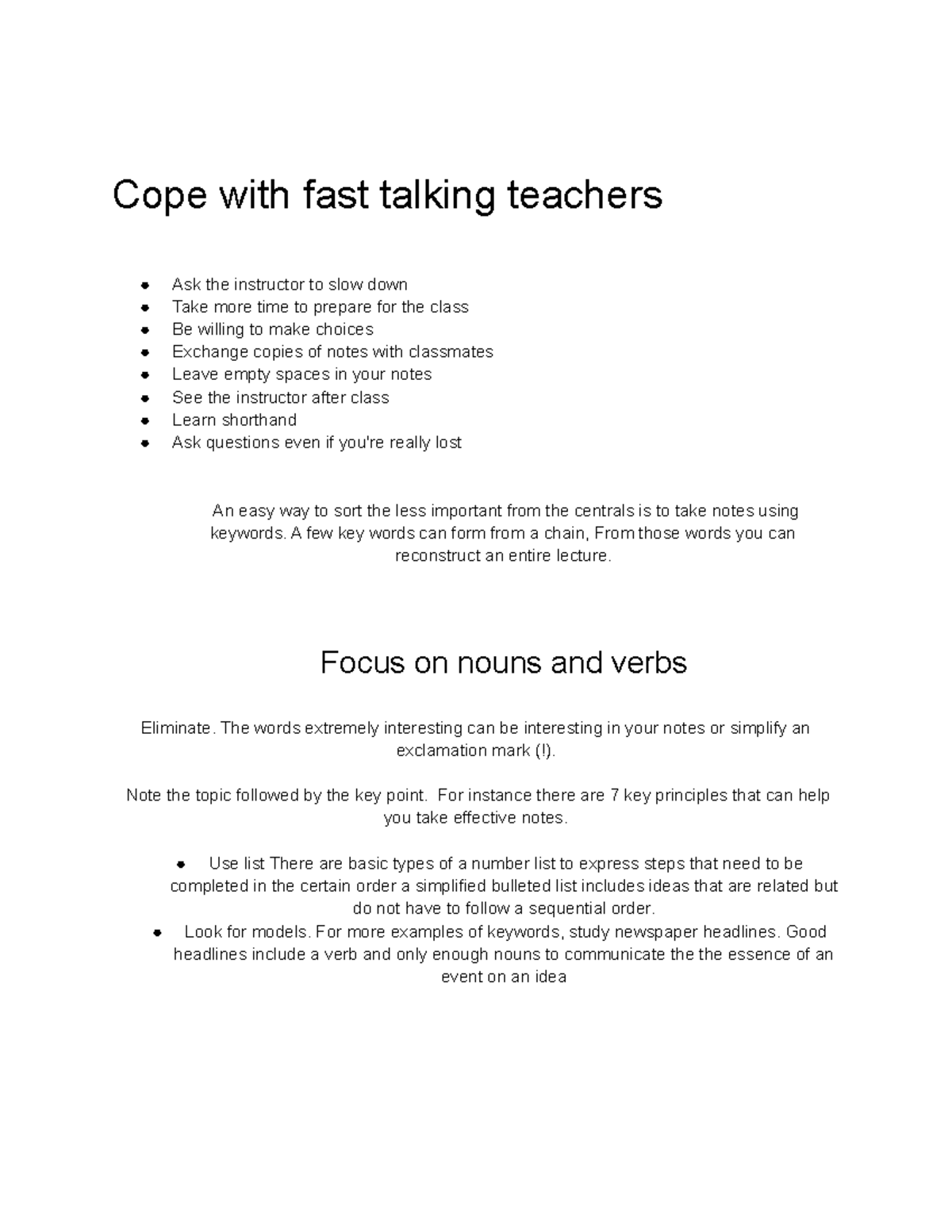 Note taking tips - Cope with fast talking teachers Ask the instructor ...