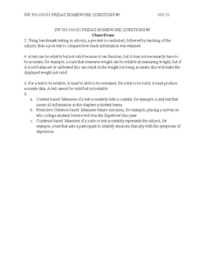 SW 350 Homework #4 - SW 350 9/17/21 FRIDAY HOMEWORK QUESTIONS #4 9/17 ...