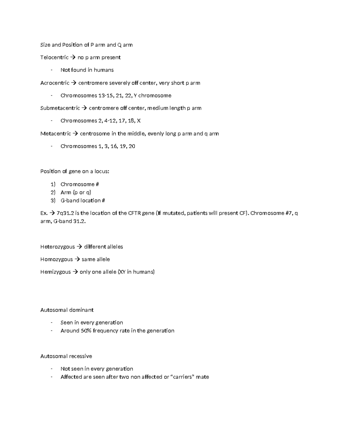 Gene 4 - Inheritence - Lecture notes - Size and Position of P arm and Q ...