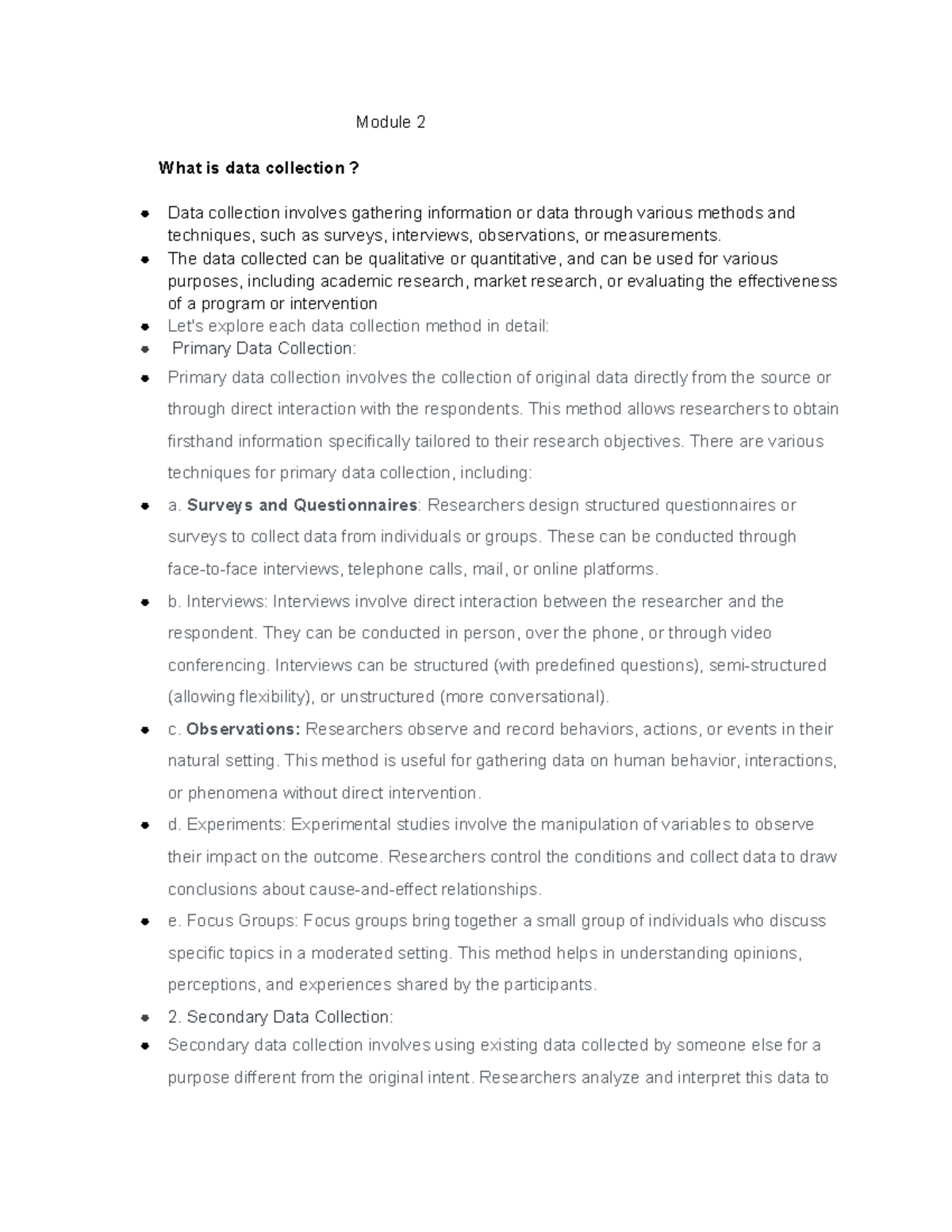 Data sci module 2 - data science - Module 2 What is data collection ...