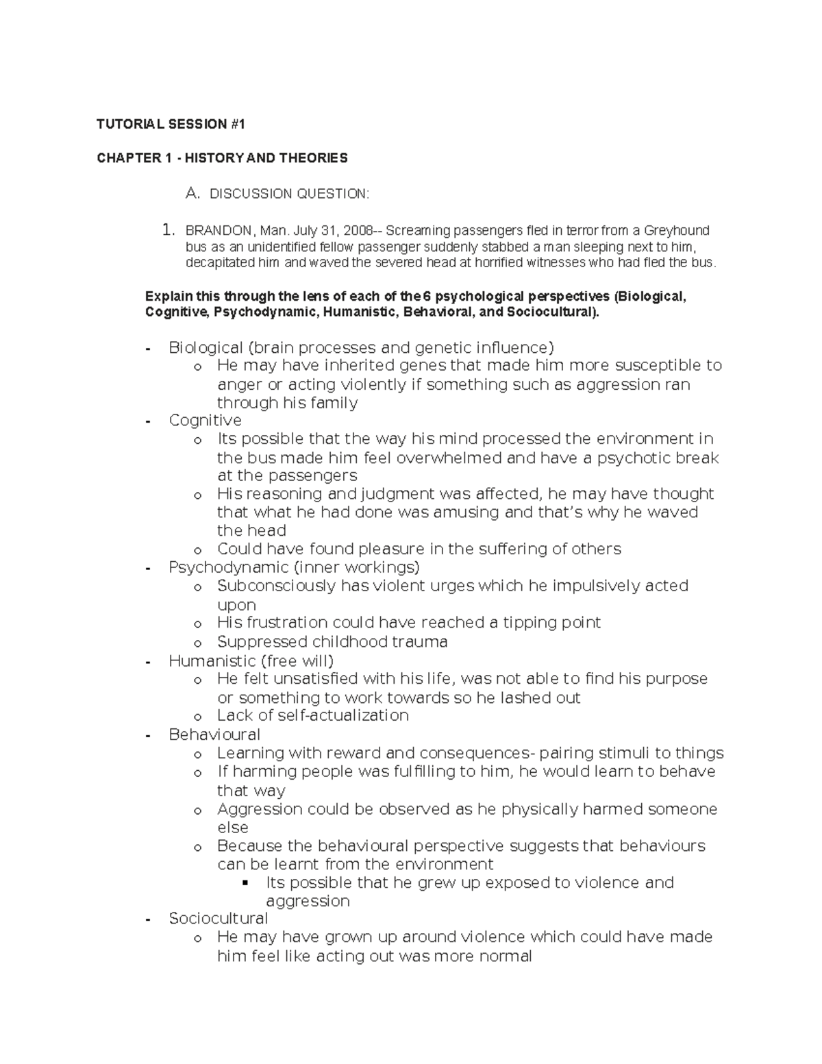 Psych cycle 1 q (Auto Recovered) - TUTORIAL SESSION # CHAPTER 1 - HISTORY AND THEORIES A ...