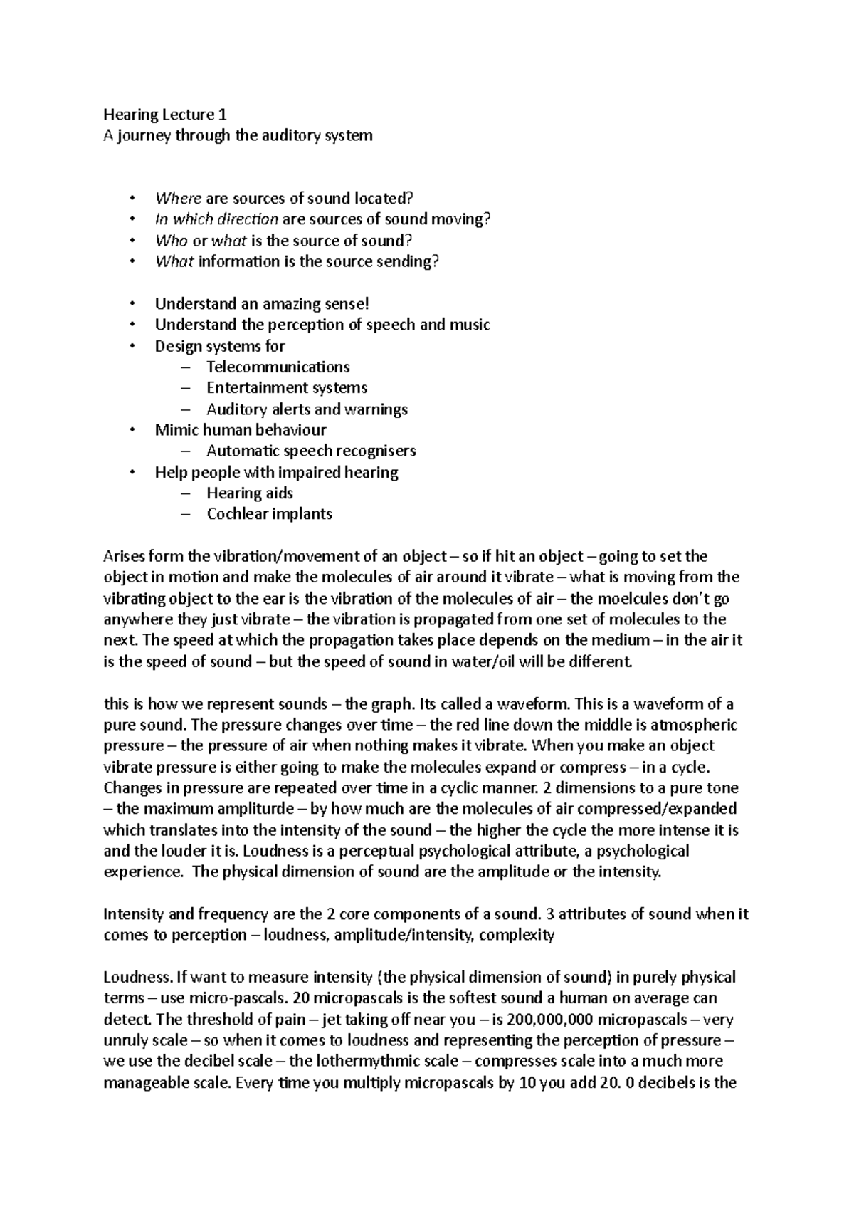 Hearing Lecture 1 - notes - Hearing Lecture 1 A journey through the ...