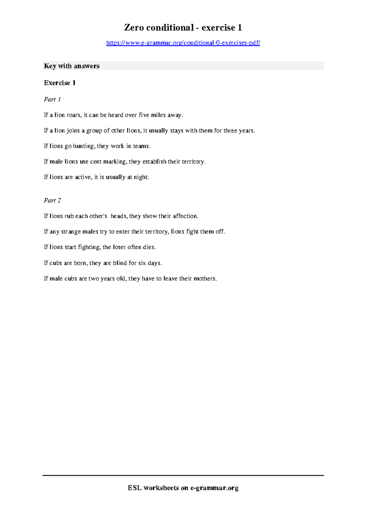 Zero conditional exercise 1 key - Zero conditional - exercise 1 - Studocu