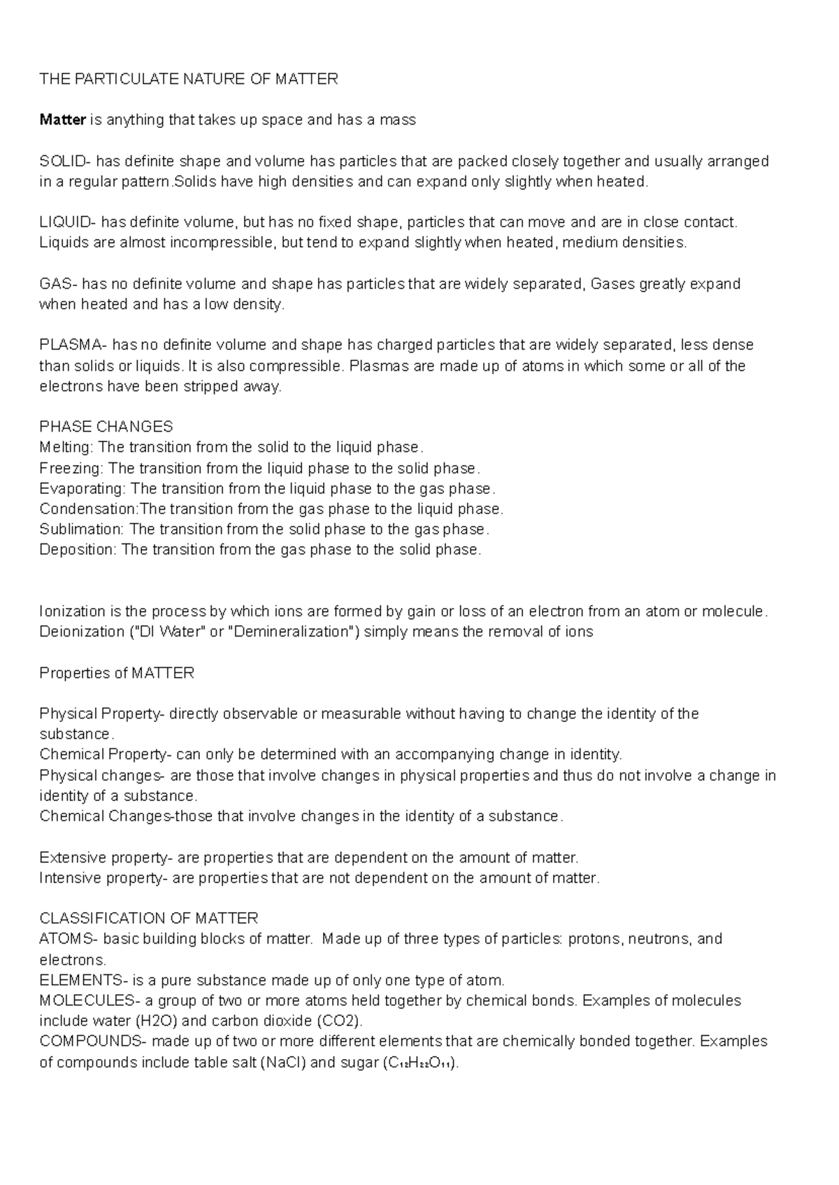 GEN-CHEM - GEN chemistry - THE PARTICULATE NATURE OF MATTER Matter is ...